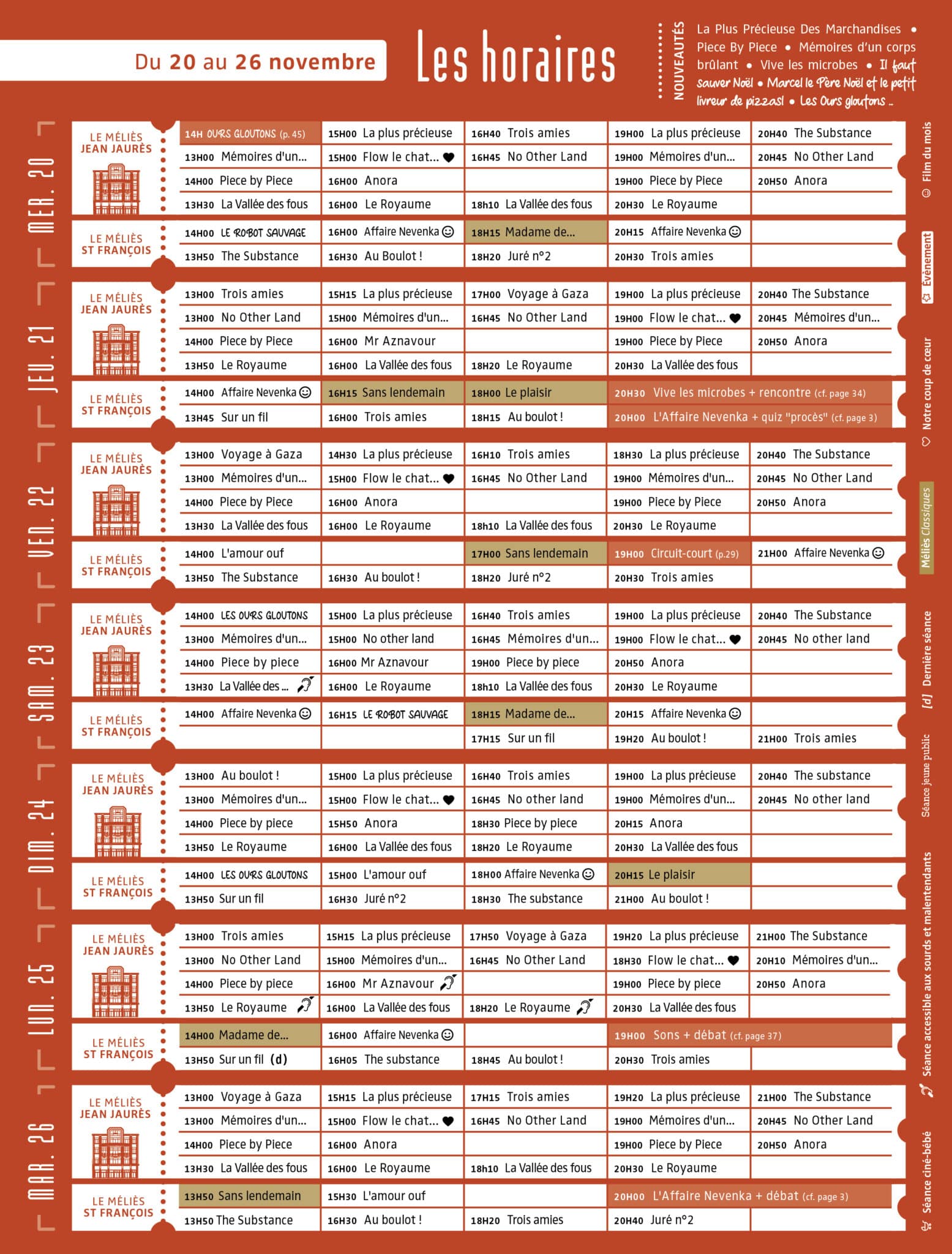 La grille horaire - Le Melies